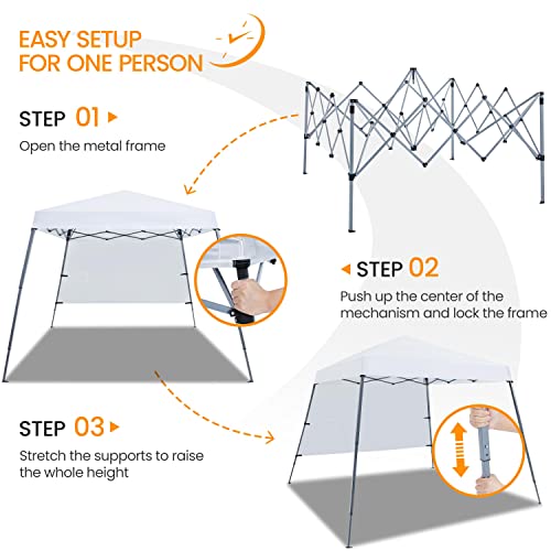 Yaheetech Pop Up Canopy Tent with Backpack, 10 x 10 Base Portable Easy One Person Set-up Folding Shelter Compact Slant Leg Lightweight Canopy, White
