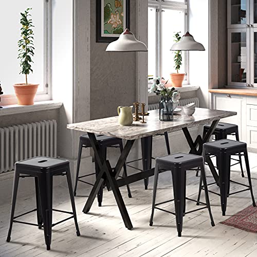 HCY Metal Dining Chairs Metal Bar Stools Kitchen Chairs 24 Inches Patio Chairs Set of 4 Stackable Chair for Indoor Outdoor (Black)