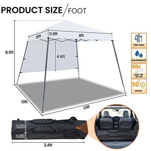 Yaheetech Pop Up Canopy Tent with Backpack, 10 x 10 Base Portable Easy One Person Set-up Folding Shelter Compact Slant Leg Lightweight Canopy, White