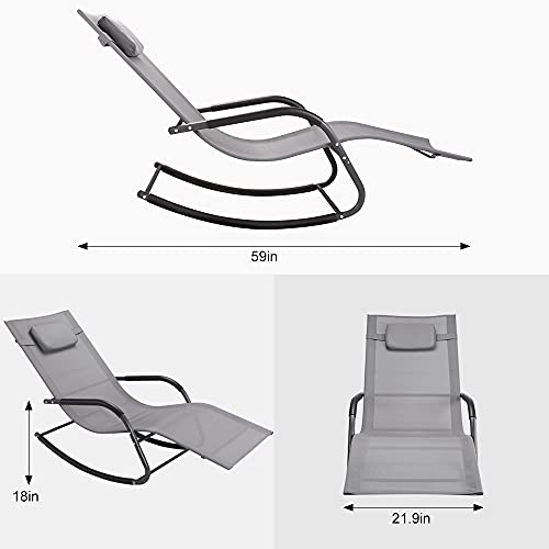 Wostore Rocking Lounger Patio Chaise Sunbathing Chair with Recliner Movable Sleep Bed Included Pillow and Breathable Texteline Farbic-Grey