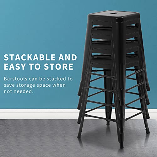 HCY Metal Dining Chairs Metal Bar Stools Kitchen Chairs 24 Inches Patio Chairs Set of 4 Stackable Chair for Indoor Outdoor (Black)
