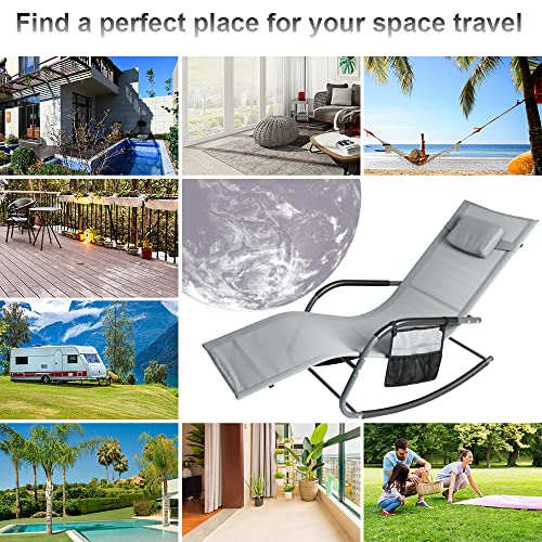 Wostore Rocking Lounger Patio Chaise Sunbathing Chair with Recliner Movable Sleep Bed Included Pillow and Breathable Texteline Farbic-Grey