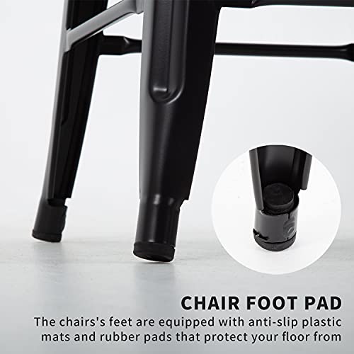 HCY Metal Dining Chairs Metal Bar Stools Kitchen Chairs 24 Inches Patio Chairs Set of 4 Stackable Chair for Indoor Outdoor (Black)
