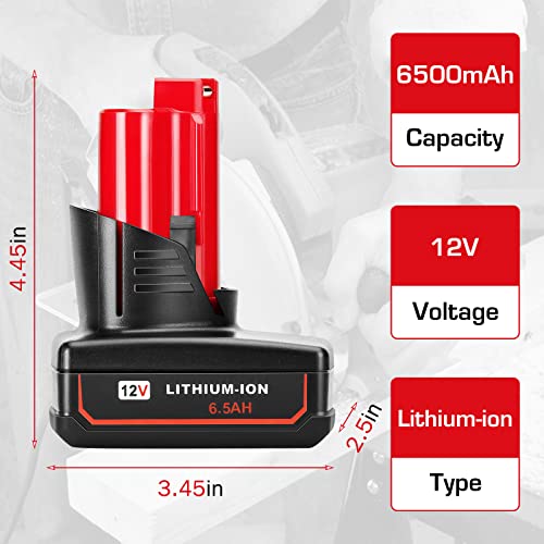 Touyeet 2 Pack 6.5 Ah 12V Lithium Battery Replacement for Milwaukee M12 12V Tools Battery, Compatible with 48-11-2401 48-11-2411 48-11-2420 48-11-2440 48-11-2410 Cordless Tools 12 Volt Battery