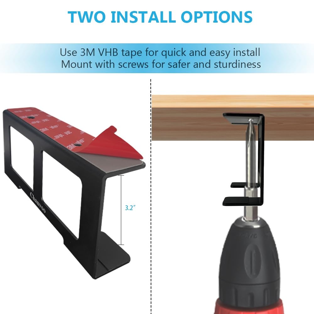 Chanvoo No Drill Aluminum Universal Under Desk Mount Holder for Xbox Series S, Xbox One S/X, Xbox 360, PS4 Slim/Pro, Desktop Mini PC with Adhesive (Black)