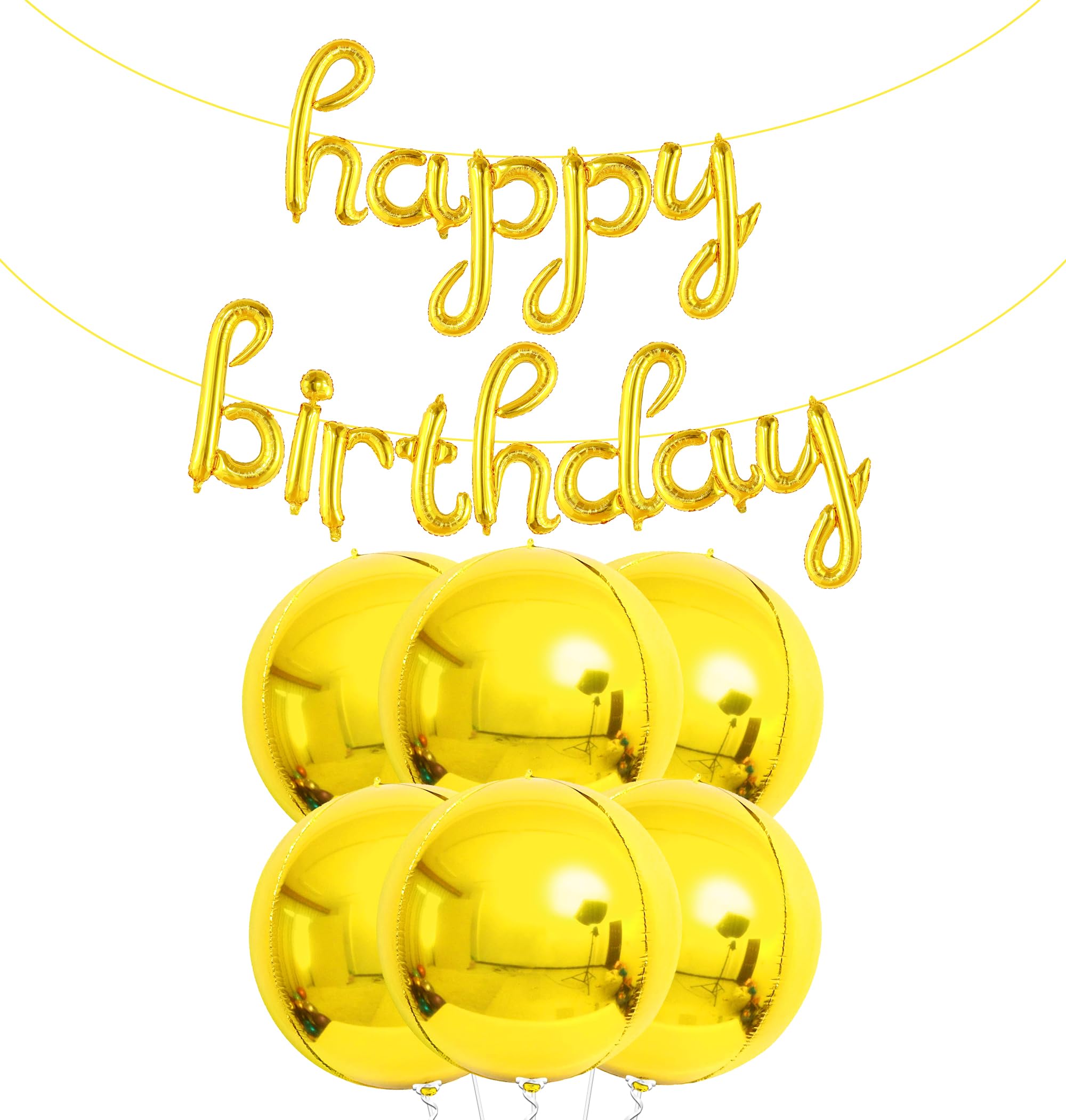 KatchOn, Large Gold Foil Balloon With Gold Happy Birthday Balloon Banner-Pack of 7 | Big Gold Balloons, Black and Gold Party Decorations | Happy Birthday Letter Balloons for Gold Birthday Decorations