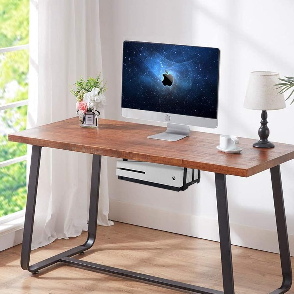 Chanvoo No Drill Aluminum Universal Under Desk Mount Holder for Xbox Series S, Xbox One S/X, Xbox 360, PS4 Slim/Pro, Desktop Mini PC with Adhesive (Black)