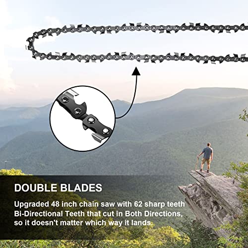 Loggers Art Gens Hand Rope Chain Saw - 48" pocket chainsaw directly connected to 66 ft ropes to form high tree limb rope chainsaw for camping survival and tree pruning