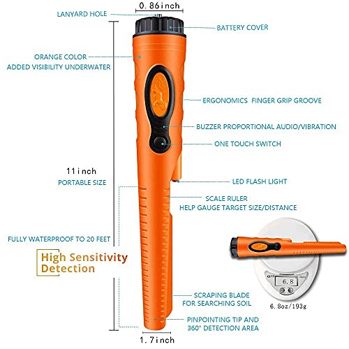 Fully Waterproof Pinpoint Metal Detector Pinpointer - 360° Search Pinpointing Finder Probe Treasure Hunting Tool Accessories for Adults and Kids (Three Mode) 2023 Hs08 Orange