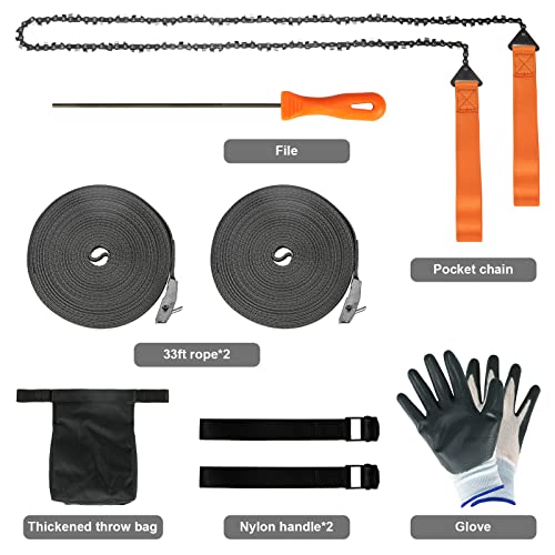 Loggers Art Gens Hand Rope Chain Saw - 48" pocket chainsaw directly connected to 66 ft ropes to form high tree limb rope chainsaw for camping survival and tree pruning