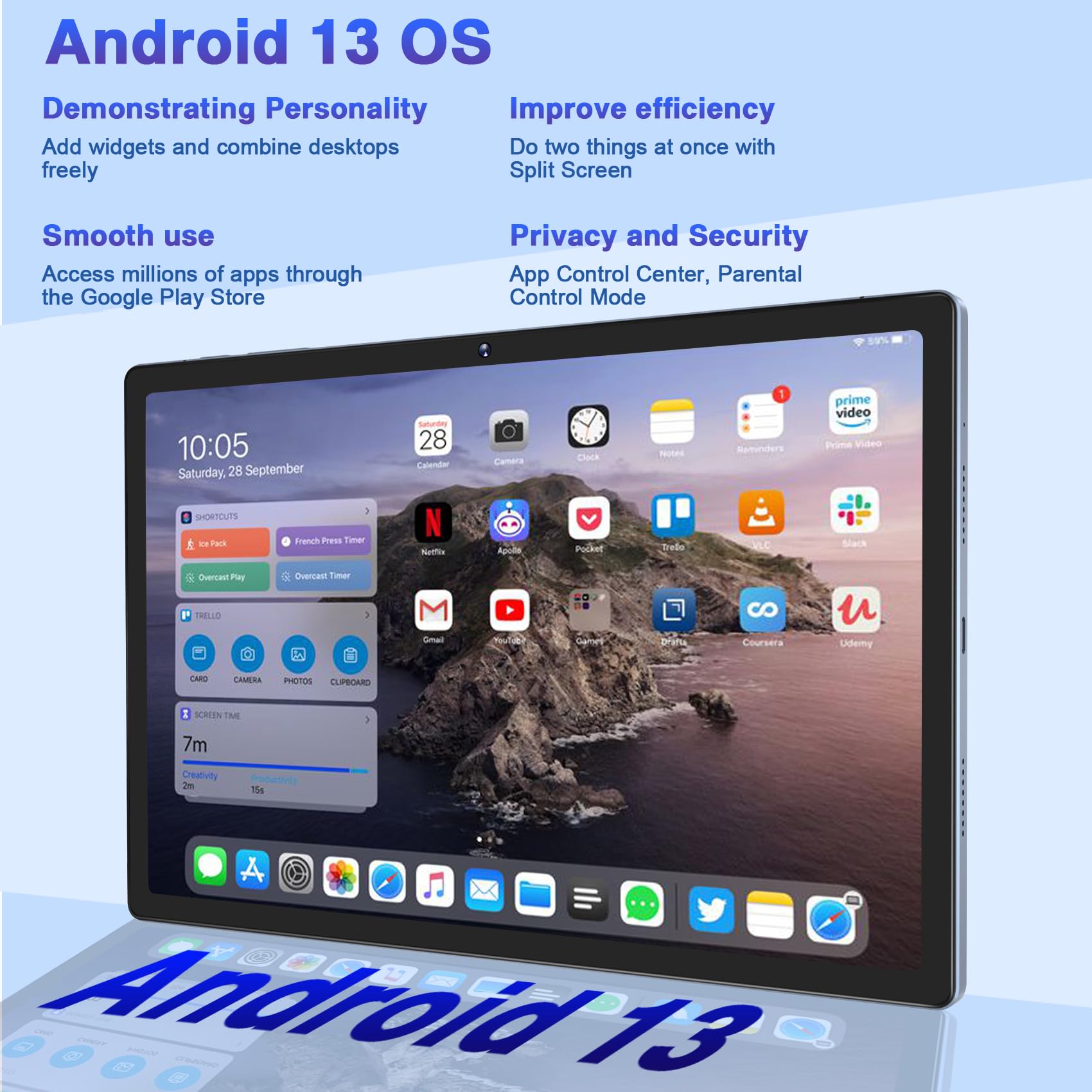 YESTEL Android 13 Tablet 11 Inch Display,16GB RAM+256GB ROM,Octa-Core Processor,8600mAh Large Battery,2000 * 1200 Pixels,GPS/ 5G WiFi/Bluetooth/with Case-Blue T15