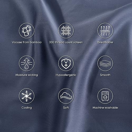 Lavisun Cooling Pillow Cases Set of 2 Standard, Rayon Derived from Bamboo Pillowcases, Skin-Friendly Envelope Closure Pillow Cases, Soft Breathable Pillow Covers for Hot Sleepers, 20"x26", Navy Blue
