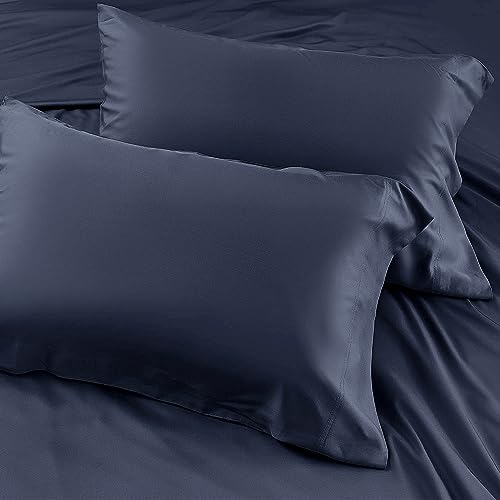 Lavisun Cooling Pillow Cases Set of 2 Standard, Rayon Derived from Bamboo Pillowcases, Skin-Friendly Envelope Closure Pillow Cases, Soft Breathable Pillow Covers for Hot Sleepers, 20"x26", Navy Blue