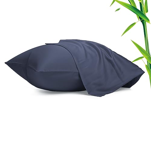 Lavisun Cooling Pillow Cases Set of 2 Standard, Rayon Derived from Bamboo Pillowcases, Skin-Friendly Envelope Closure Pillow Cases, Soft Breathable Pillow Covers for Hot Sleepers, 20"x26", Navy Blue