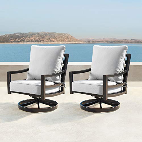 Oakland Living Aluminum Outdoor Swivel Club Finish with Thick Grey Polyester Cushions (Set of 2) Deep Seating Rocking Chairs, Antique Copper