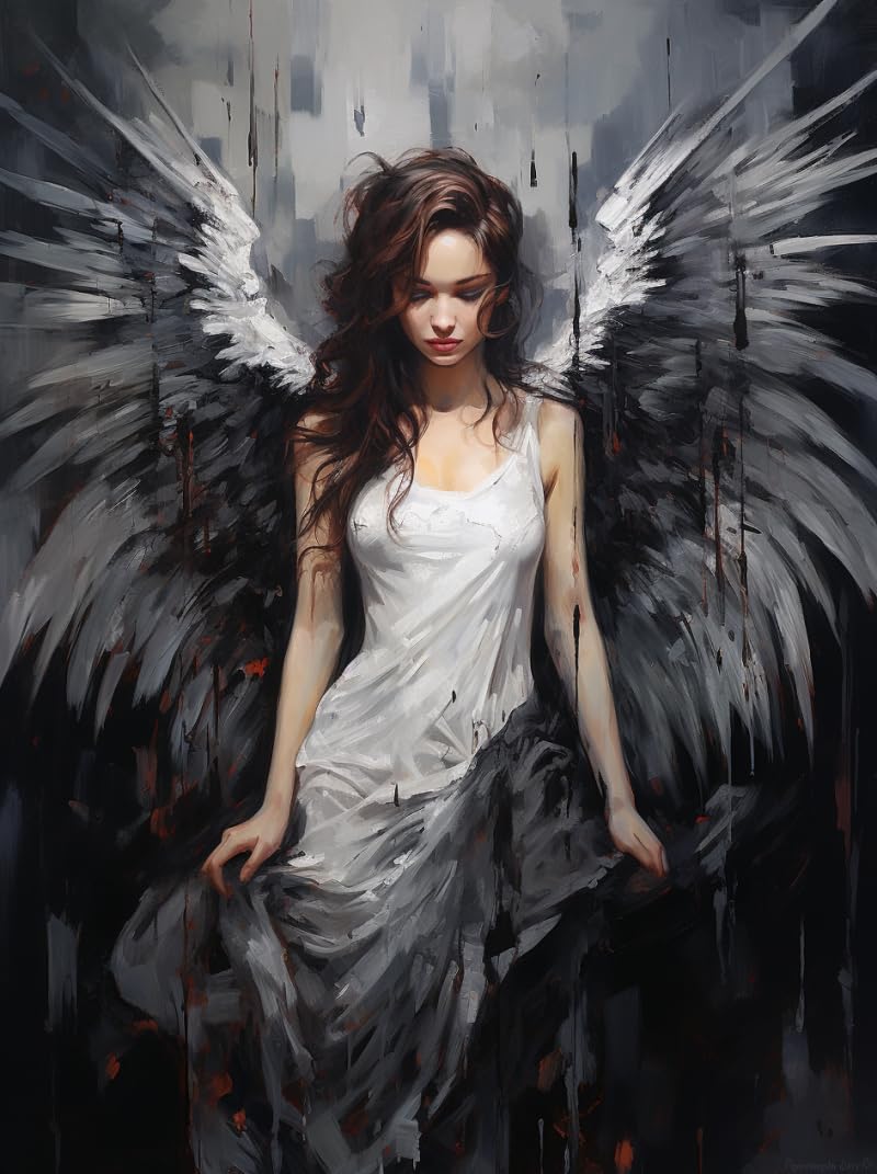5D Diamond Art Painting Kits by Number for Adults Fallen Angel Girl Diamond Art Painting Full Round Drill Crystal Rhinestone Embroidery Craft Kits for Home Wall Decor Kits 30x40cm