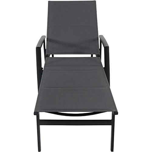 Hanover Halsted Padded Sling Chaise Lounge Chair Modern Luxury Outdoor Furniture for Patio, Backyard, Poolside Rust-Proof Aluminum Frame Weather-Resistant HALSTEDCHS-AL, Black