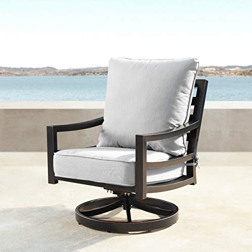 Oakland Living Aluminum Outdoor Swivel Club Finish with Thick Grey Polyester Cushions (Set of 2) Deep Seating Rocking Chairs, Antique Copper