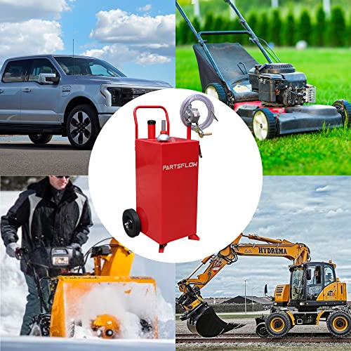 PartsFlow 30 Gallon Gas Caddy Portable Fuel Tank Large Gasoline container Diesel portable gas tank with pump Rolling and Solid Rubber Wheels for Boat,ATV,Motorcycle,UTV,Car