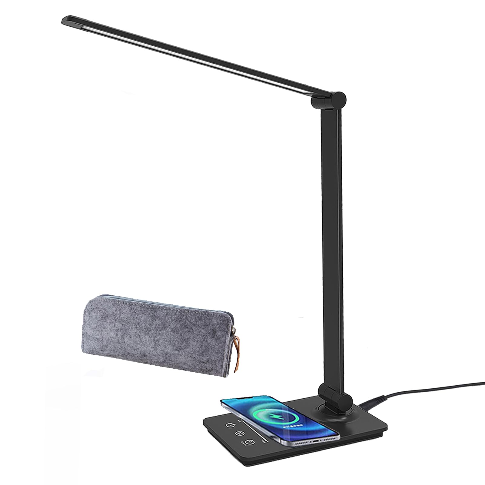 Jubangtong LED Desk Lamp with Wireless Charger,Phone Charging Lamp, Soft Reading Lamp, Fully Dimmable & Touch Console Table Lamp, Auto Timer,for Home Office & College Dorm Room