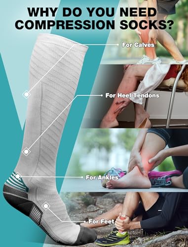SONORAN 2 Pairs Compression Socks for Men & Women 20-30 mmHg Graduated Compression Socks Knee High Best Support for Running, Travel, Athletic L/XL（Gray Green）