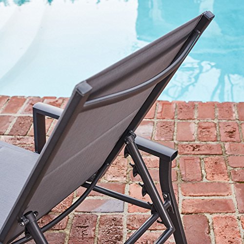 Hanover Halsted Padded Sling Chaise Lounge Chair Modern Luxury Outdoor Furniture for Patio, Backyard, Poolside Rust-Proof Aluminum Frame Weather-Resistant HALSTEDCHS-AL, Black