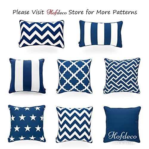 Hofdeco Outdoor Patio Decorative Throw Pillow Cover Weather Water Resistant Canvas Navy Blue Stripes 18"x18" Set of 2