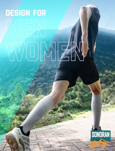 SONORAN 2 Pairs Compression Socks for Men & Women 20-30 mmHg Graduated Compression Socks Knee High Best Support for Running, Travel, Athletic L/XL（Gray Green）