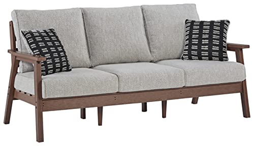 Signature Design by Ashley Outdoor Emmeline HDPE Patio Sofa with Cushion, Brown