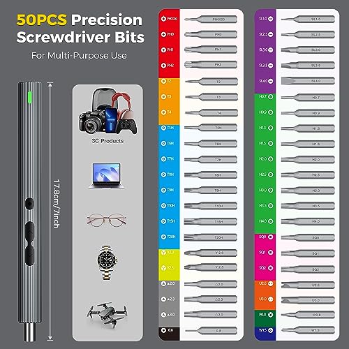 58 in 1 Electric Screwdriver Set, UF-TOOLS Rechargeable Cordless Screwdriver Kit, Precision Repair Tool Kit with 50 Bits, LED Lights, Charging Cable, Carrying Case, for Watches, Phones, Glasses