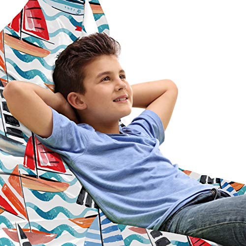 Ambesonne Nautical Lounger Chair Bag, Childish Hand Drawn Like Painting of Sail Boats and Sea Waves in Watercolor Effect, High Capacity Storage with Handle Container, Lounger Size, Multicolor