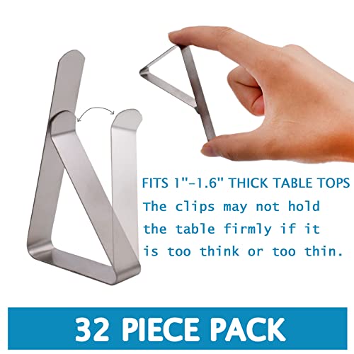 32 Pack Tablecloth Clips, Stainless Steel Picnic Table Clips, Rust Proof Table Cloth Clips, Reusable Table Cloth Holders, Premium Table Cover Clamps for Restaurant Wedding Picnic Party Outdoor Dining