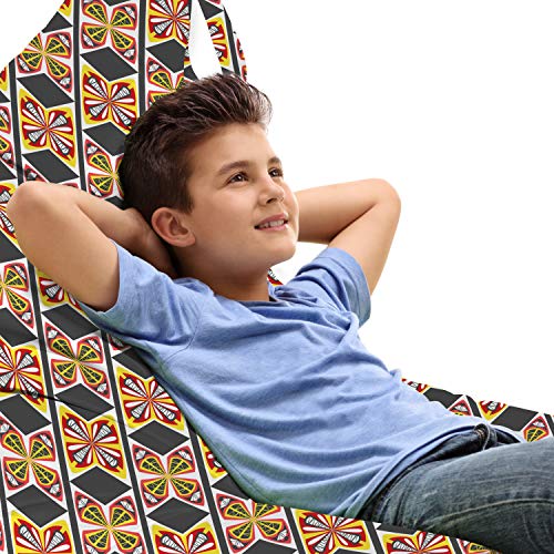 Ambesonne Ethnic Lounger Chair Bag, Bohemian Style Tribal Geometric Flower Butterfly Mosaic Tile Pattern Harlequin, High Capacity Storage with Handle Container, Lounger Size, Grey and Mustard