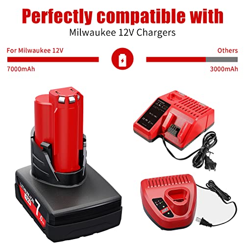 [Upgraded] 2 Pack 7000mAh 12V Lithium Battery Replacement for Milwaukee M12 Battery XC 48-11-2410 48-11-2420 48-11-2411 48-11-2401 48-11-2402 Cordlees Power Tools