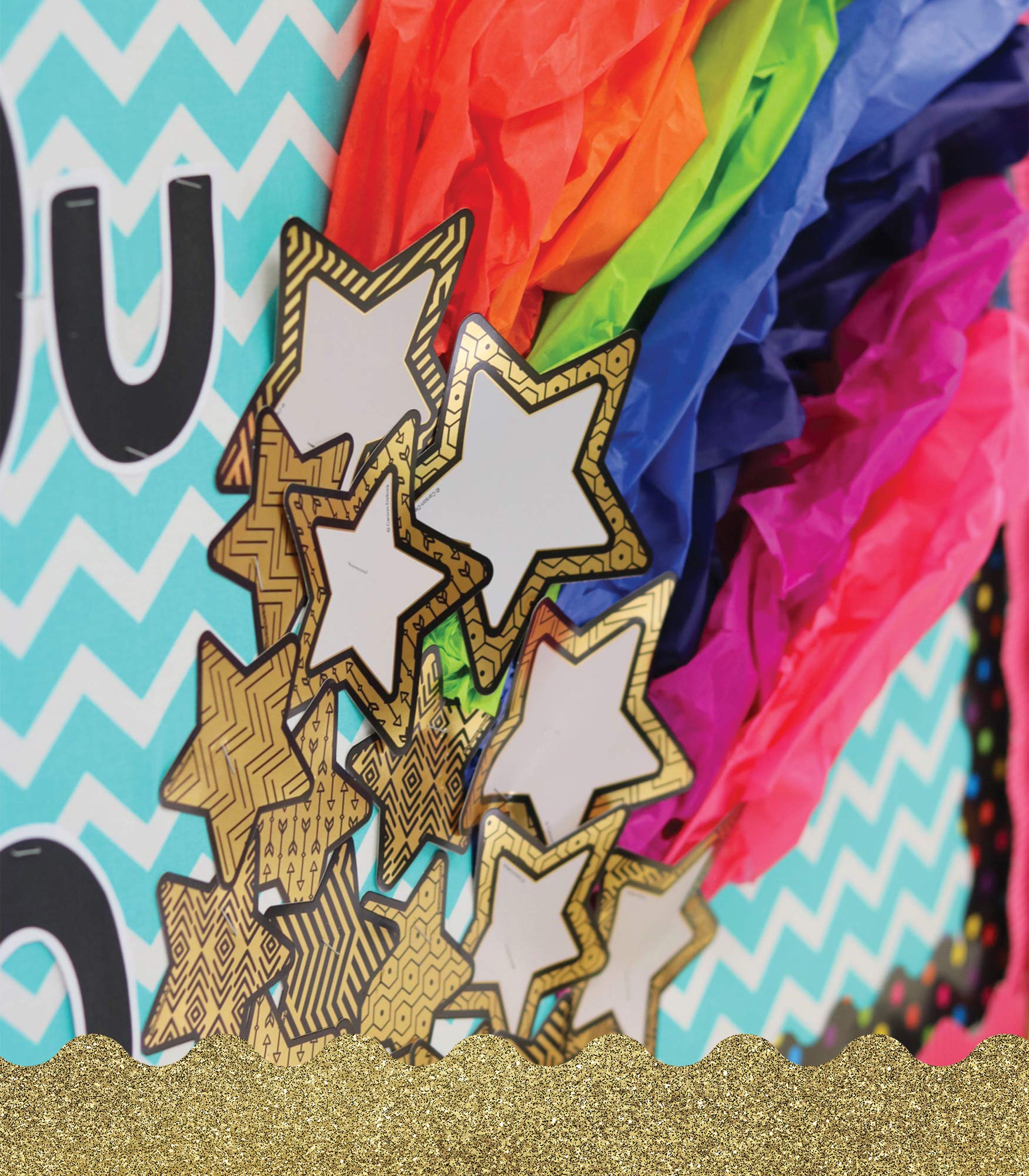 Carson Dellosa Stars Cutouts, 36 Black & Gold Star Cutouts for Bulletin Board and Classroom Décor, Space Décor and Galaxy Décor Classroom Cut-Outs, Black and Gold Star Décor