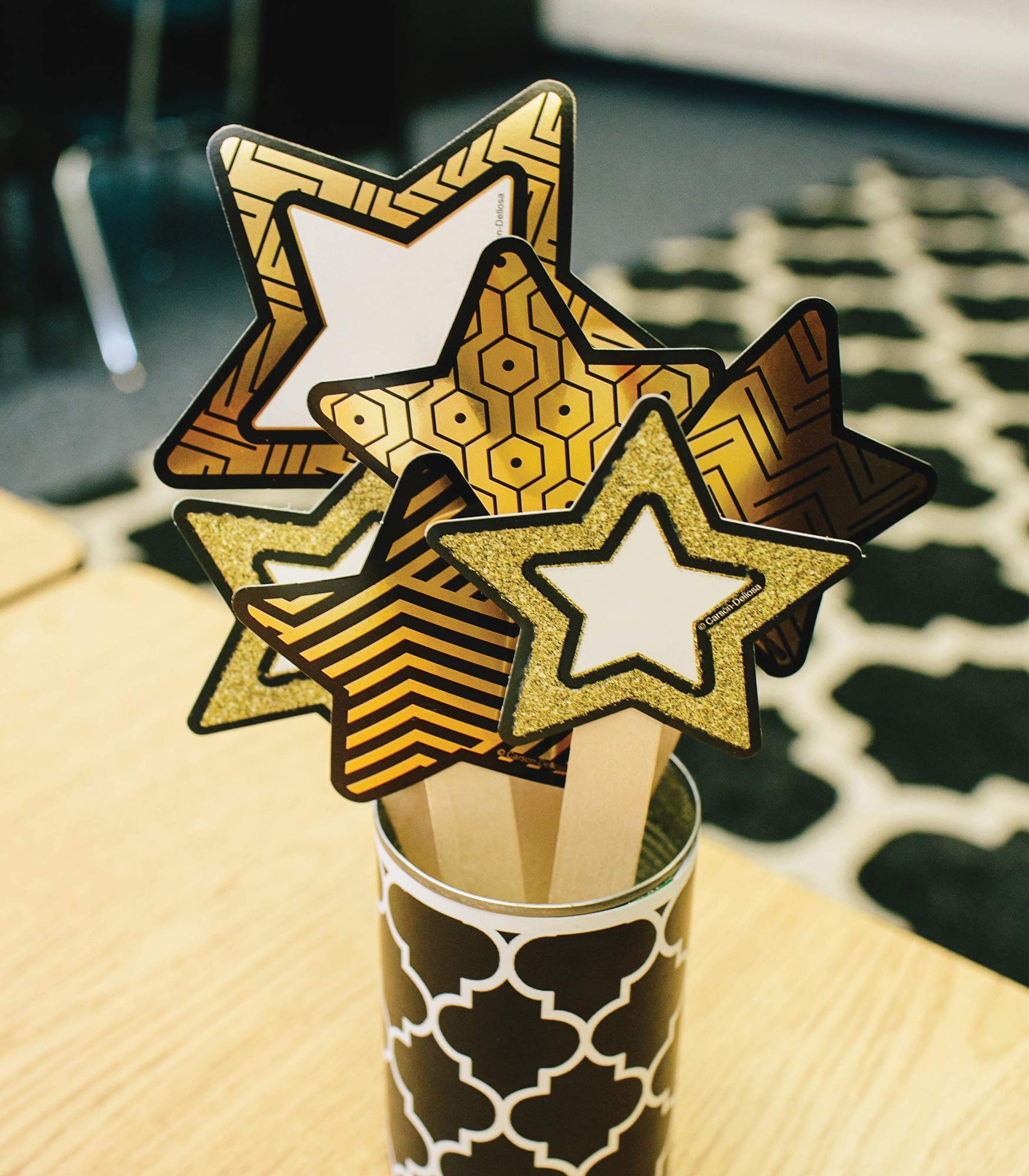 Carson Dellosa Stars Cutouts, 36 Black & Gold Star Cutouts for Bulletin Board and Classroom Décor, Space Décor and Galaxy Décor Classroom Cut-Outs, Black and Gold Star Décor
