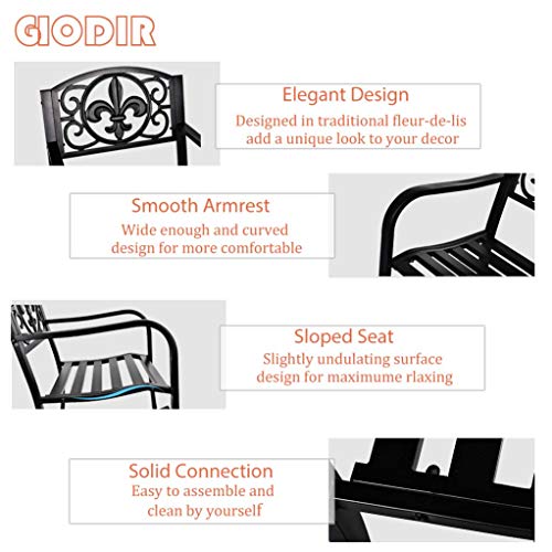 GIODIR Outdoor Patio Rocking Chair, Metal Rocking seat for for Deck, Backyard or Garden w/Scroll Design (Black)…