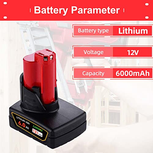 LUMSING M-12 6000Ah 12V Lithium-Ion XC Extended Capacity Battery (2-Pack) Replacement for Milwaukee 48-11-2460 M-12 Battery 48-11-2411 48-11-2420 48-11-2401 48-11-2402 48-11-2440