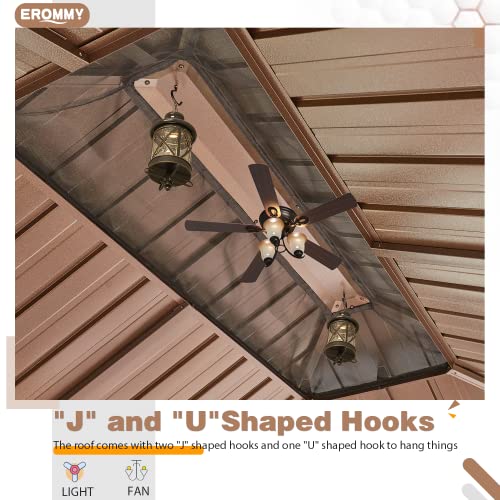 EROMMY 10'x13' Hardtop Gazebo Double Roof Galvanized Steel Canopy Outdoor Aluminum Frame Permanent Metal Pavilion with Netting and Curtains for Patio Backyard Deck and Lawns