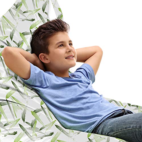 Lunarable Botany Lounger Chair Bag, Rhythmic Design of Watercolor Style Leaves Motifs Pattern on Plain Backdrop, High Capacity Storage with Handle Container, Lounger Size, White Pale Green