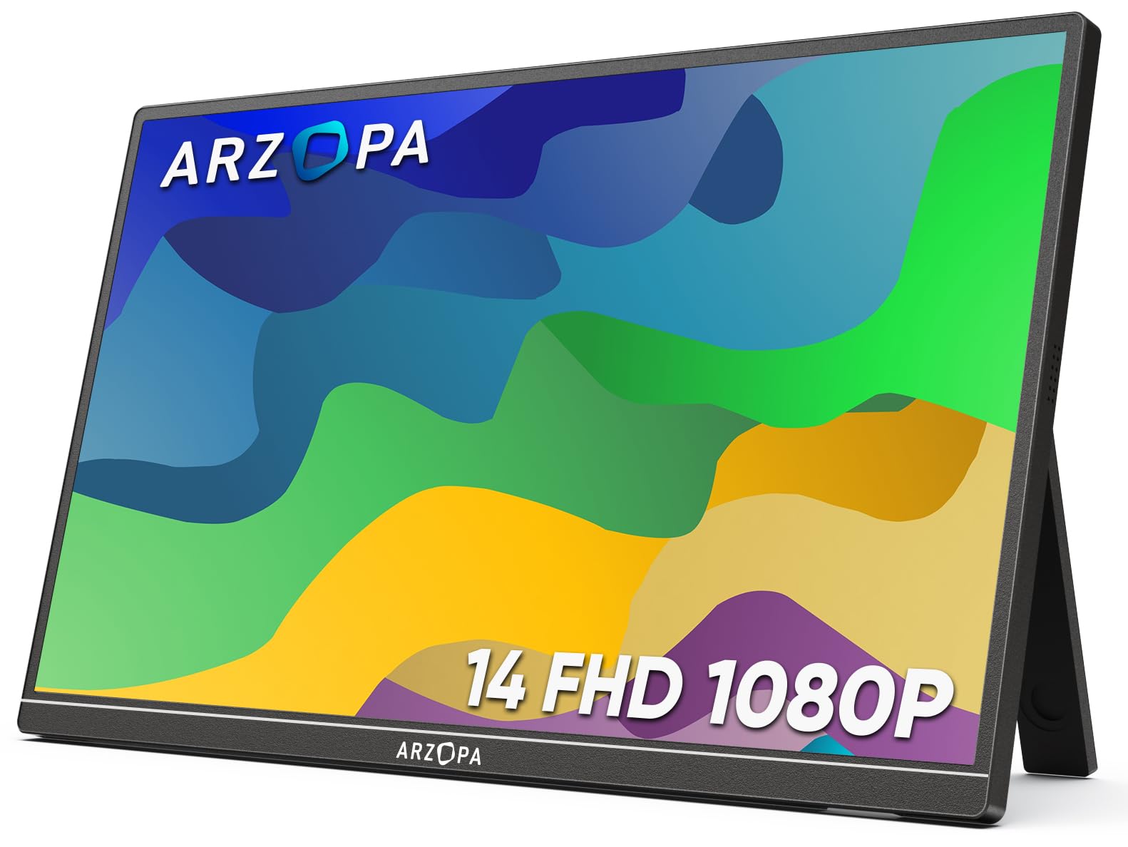 ARZOPA Portable Monitor Kickstand, 14.0" Ultra Slim Portable Laptop Monitor FHD 1080P External Display with Dual Speakers Second Screen for Laptop PC Phone Xbox PS4/5 Switch-A1S