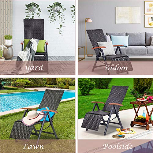 Tangkula Adjustable Chaise Lounge Chair Folding Reclining Beach Yard Pool Rattan Chair