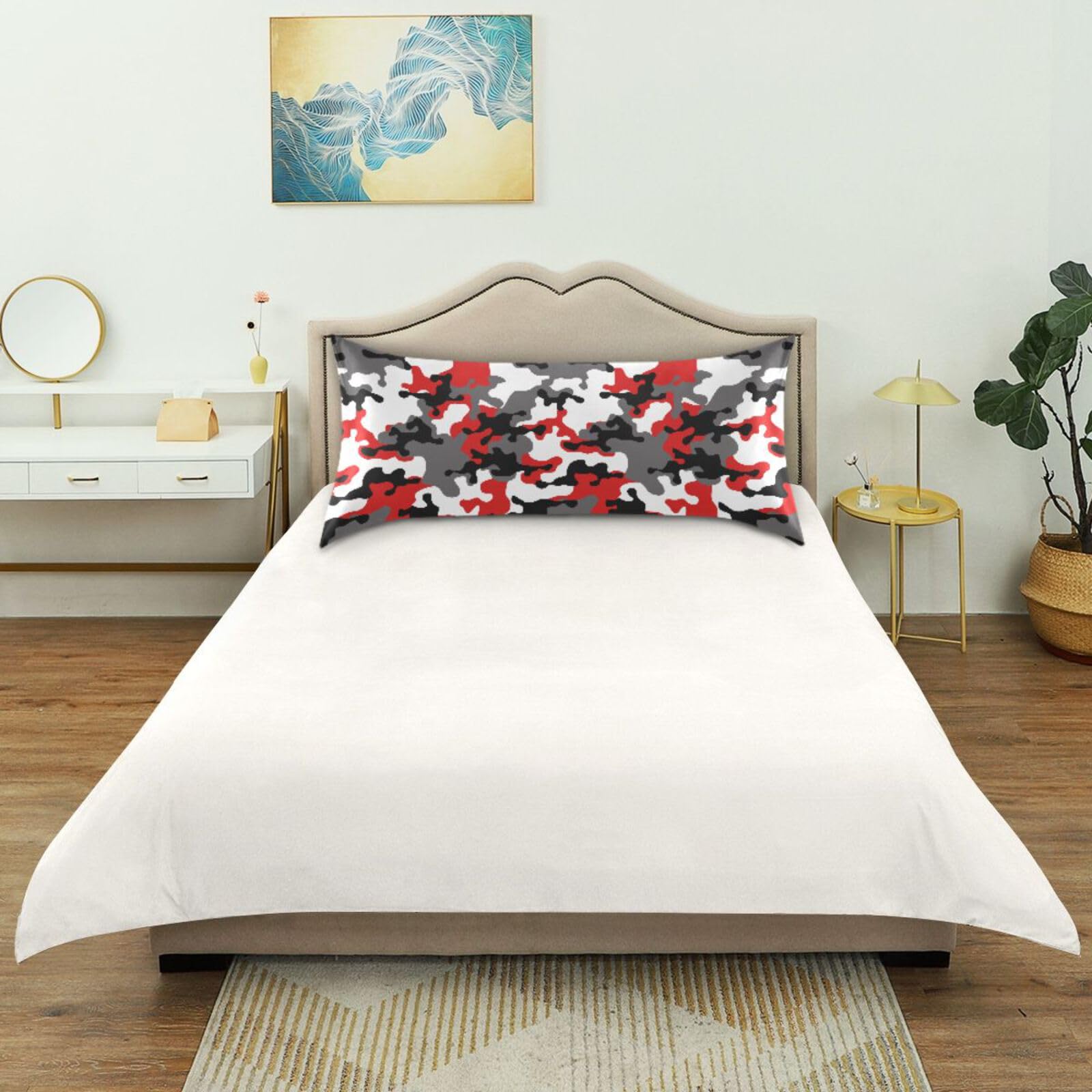 Red Grey Camouflage Pillow Covers Silk Pillowcase for Hair and Skin Soft Smooth Breathable Cooling Satin Pillowcase Standard Size Pillow Case for Bedroom Bed Sleeping (20x26 Inch)