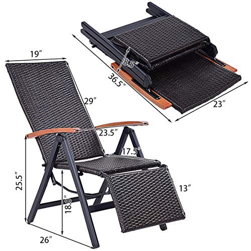 Tangkula Adjustable Chaise Lounge Chair Folding Reclining Beach Yard Pool Rattan Chair