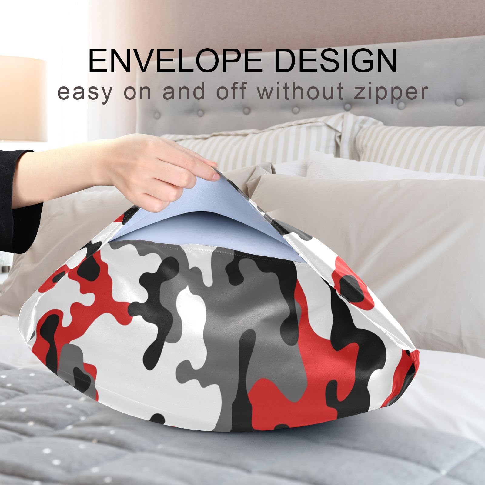 Red Grey Camouflage Pillow Covers Silk Pillowcase for Hair and Skin Soft Smooth Breathable Cooling Satin Pillowcase Standard Size Pillow Case for Bedroom Bed Sleeping (20x26 Inch)