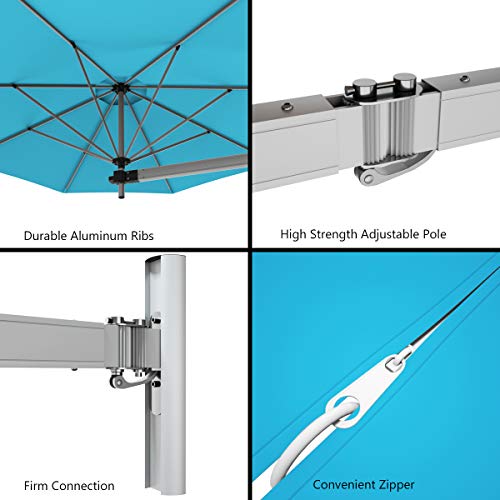 TANGKULA 8 FT Wall Mounted Patio Umbrella, Outdoor Wall Umbrella with Adjustable Pole, Tilting Sunshade Umbrella with Wind Vent, Ideal for Garden Balcony Yard (Turquoise)