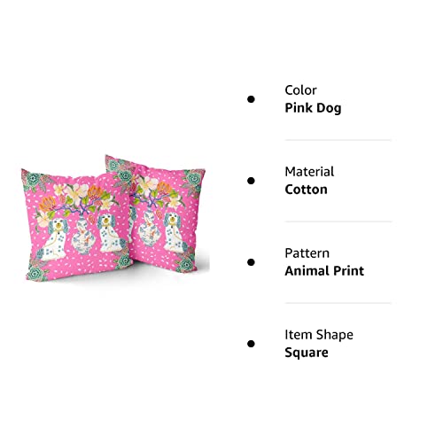 Chinoiserie Style Throw Pillow Covers 18x18 Set of 2 Dog Pillow Covers, Pink Pillow Covers Animal Cushion Cover for Couch Sofa Home Decor Cushion Covers Outdoor Decor