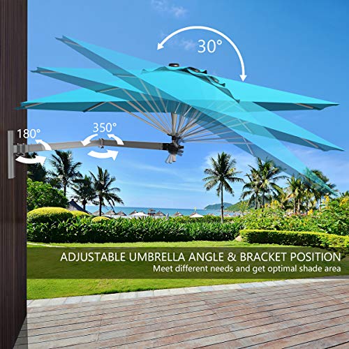 TANGKULA 8 FT Wall Mounted Patio Umbrella, Outdoor Wall Umbrella with Adjustable Pole, Tilting Sunshade Umbrella with Wind Vent, Ideal for Garden Balcony Yard (Turquoise)