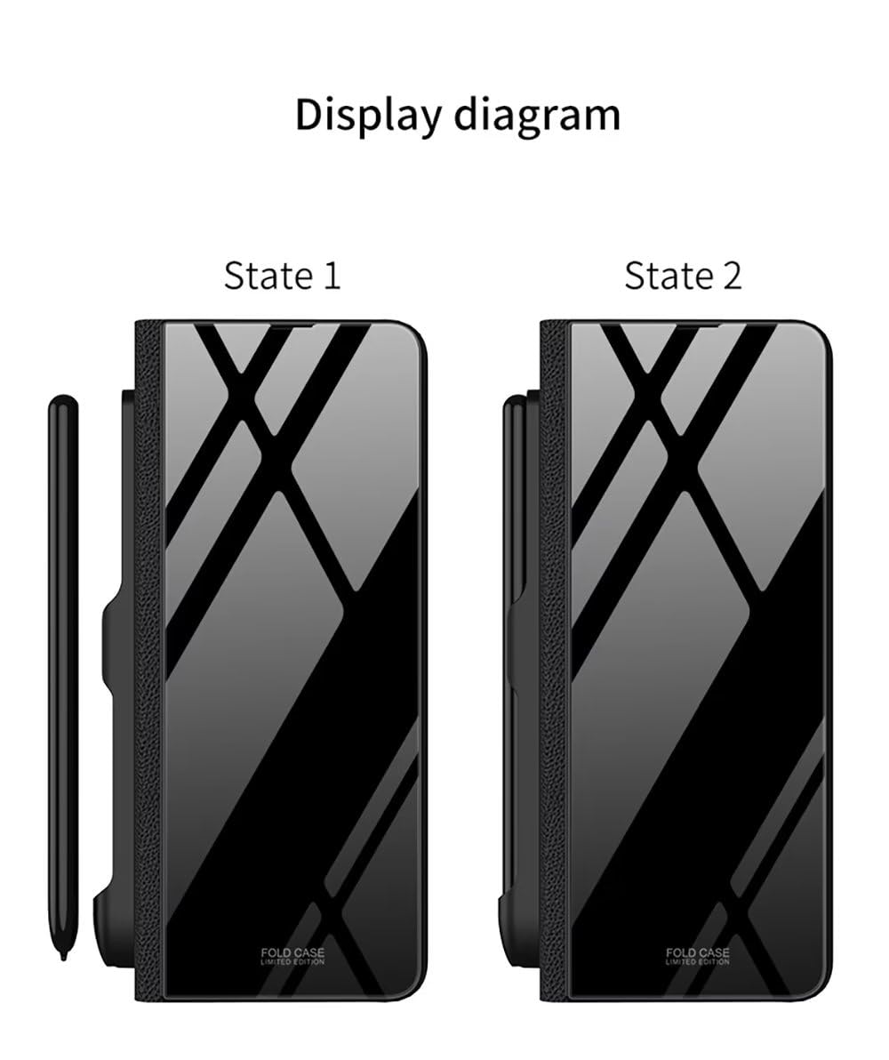 XIMAND for Samsung Galaxy Z Fold 5 5G Case with S-Pen Holder Pocket, Kickstand,Luxury Flip Plating Shockproof Glass Hybrid Leather All-Inclusive Flip Cover.(Grey)