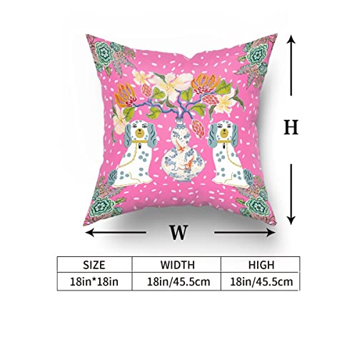 Chinoiserie Style Throw Pillow Covers 18x18 Set of 2 Dog Pillow Covers, Pink Pillow Covers Animal Cushion Cover for Couch Sofa Home Decor Cushion Covers Outdoor Decor